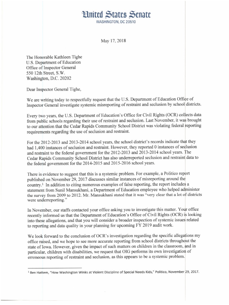 Ernst/Grassley Letter To Office of Inspector General | PDF
