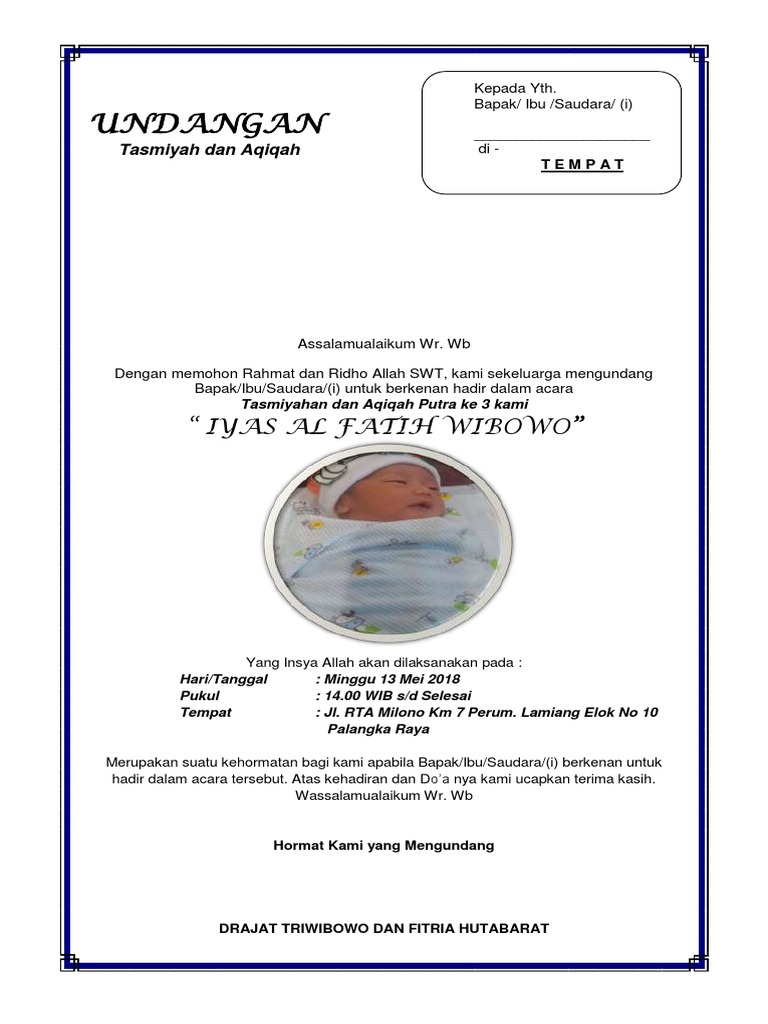 Undangan Tasmiyah Dan Aqiqah PDF | PDF