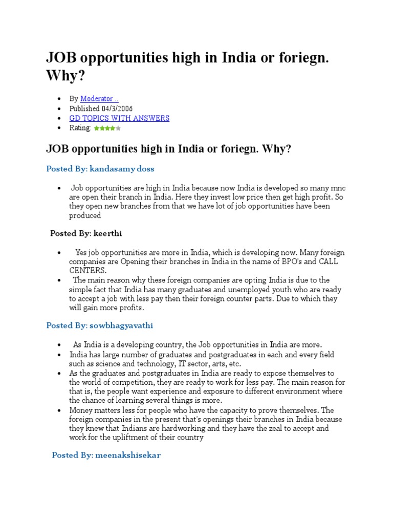 Job Opportunities in India vs. Abroad | PDF | Economies