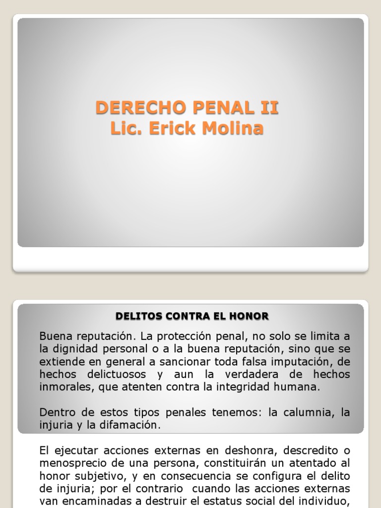 Curso de Derecho Penal II Delitos Contra El Honor | PDF | Difamación | Derecho penal