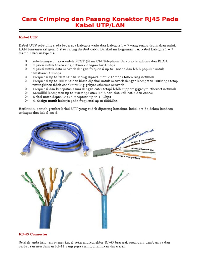 Cara Crimping Dan Pasang Konektor RJ45 Pada Kabel | PDF