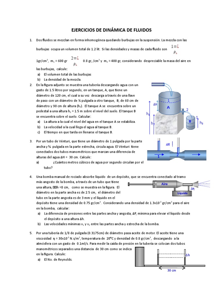 Ejercicios de Dinámica de Fluidos | PDF | Bomba | Líquidos