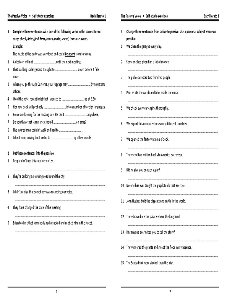 The Passive Voice: Self-Study Exercises for Bachillerato 1 | PDF