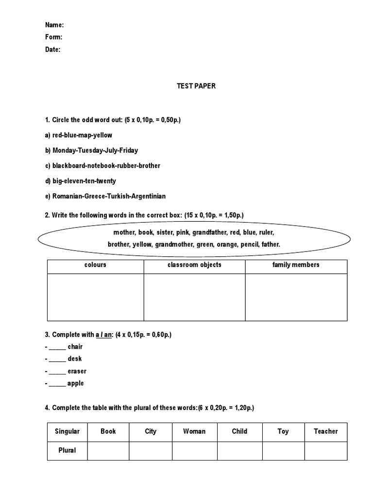 Test Paper 5th Grade Vocabulary | PDF