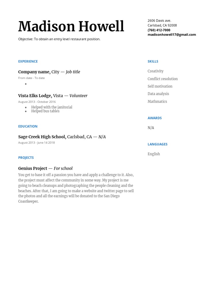 Madison Howell: Company Name, City - Job Title | PDF