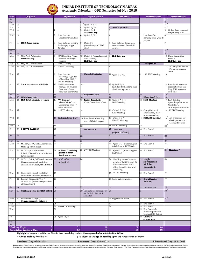 Calendar Jul-Nov 2018 Version 1 | PDF | Schools | Academic Degree