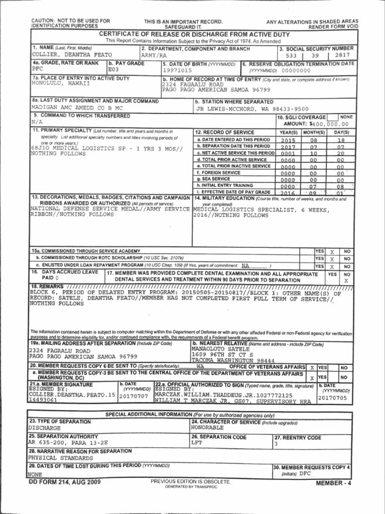 dd214 - Member 4 | PDF