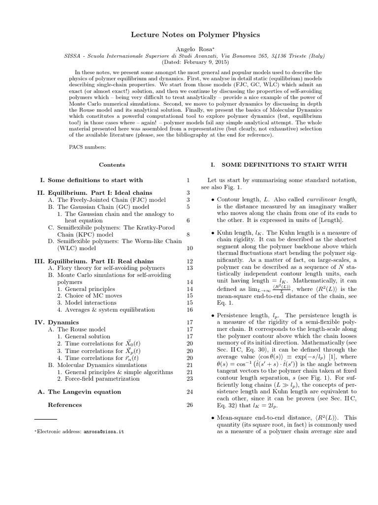 Notes Polymers Angelo-Rosa | PDF | Polymers | Physics