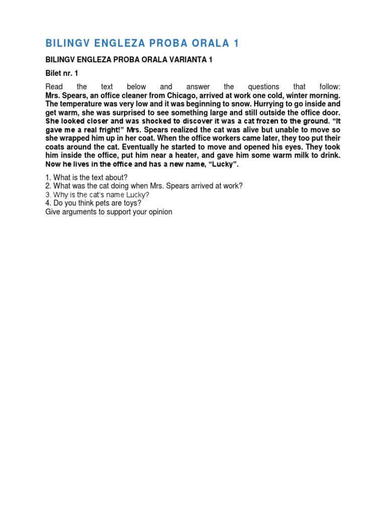 Bilingv Engleza Proba Orala 1 | PDF | Telephone | Mobile Phones