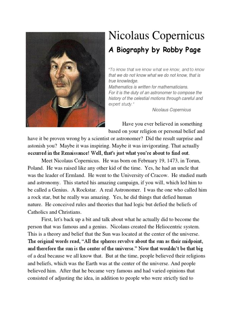Rennaisance Project Nicolaus Copernicus Biography by Robby Page | PDF ...