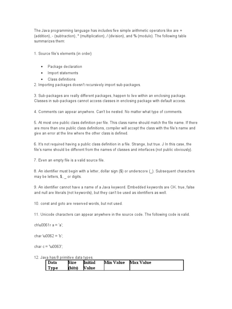 Data Type Size (Bits) Initial Value Min Value Max Value | PDF | Inheritance (Object Oriented ...