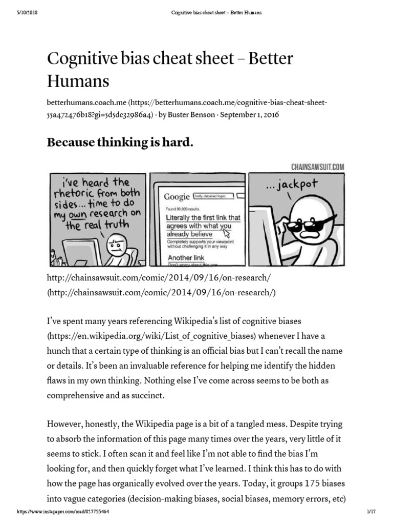 Buster Benson's Cognitive Bias Cheat Sheet | PDF | Bias | Memory