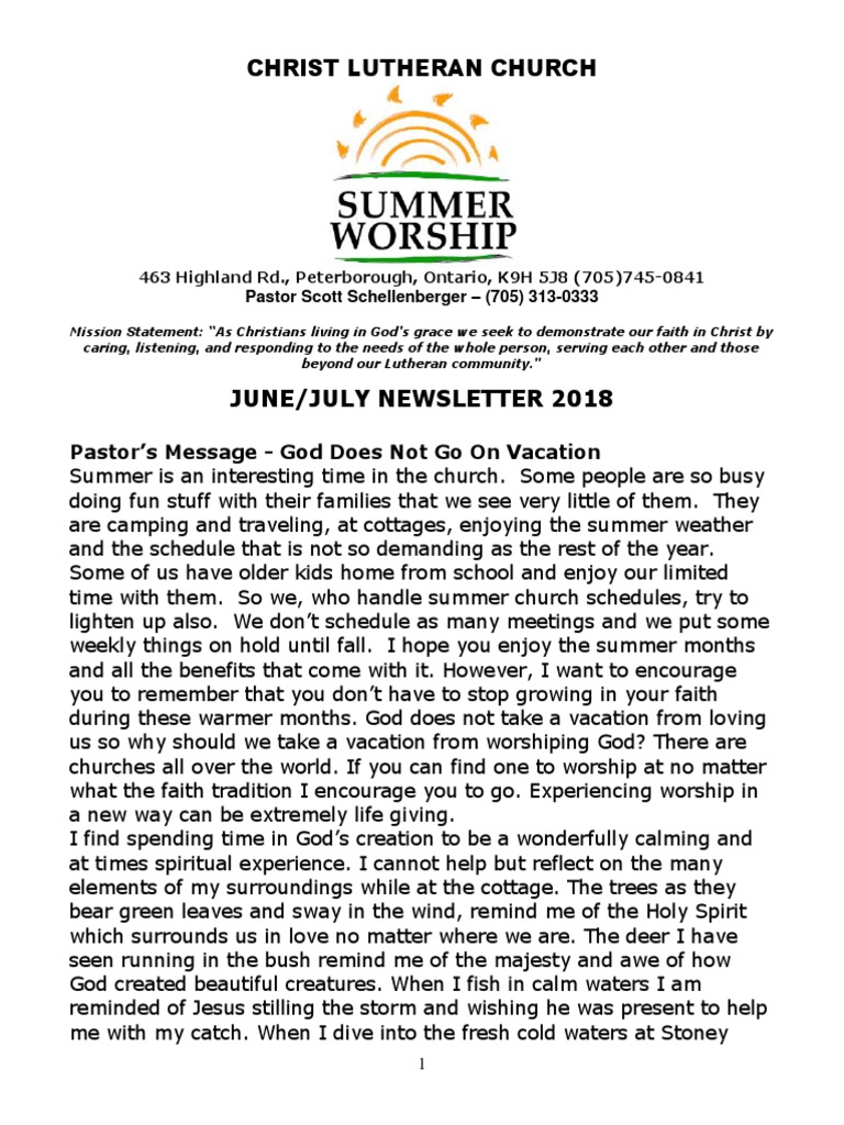 Summer Bible Study and Church Updates | PDF | Lutheranism | Pentecost