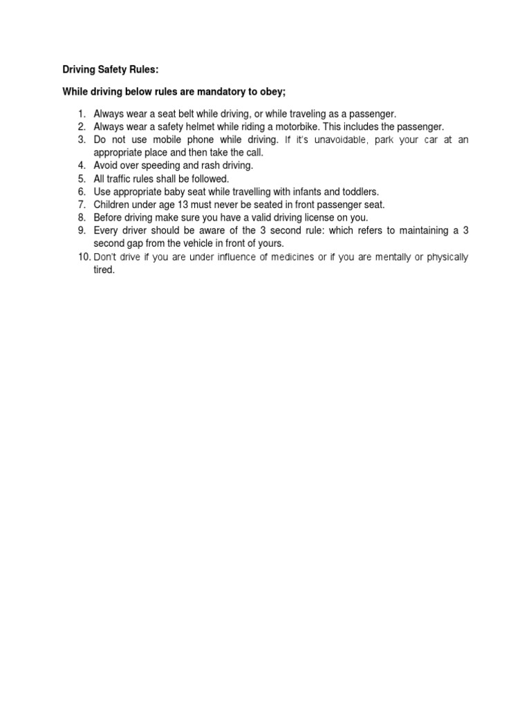 Driving Safety Rules: While Driving Below Rules Are Mandatory To Obey | PDF