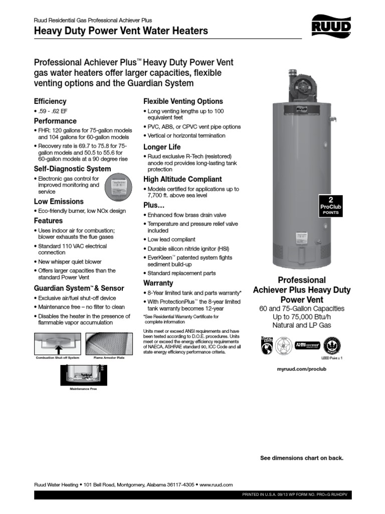 Professional Achiever Plus Heavy Duty Power Vent | PDF | Water Heating ...