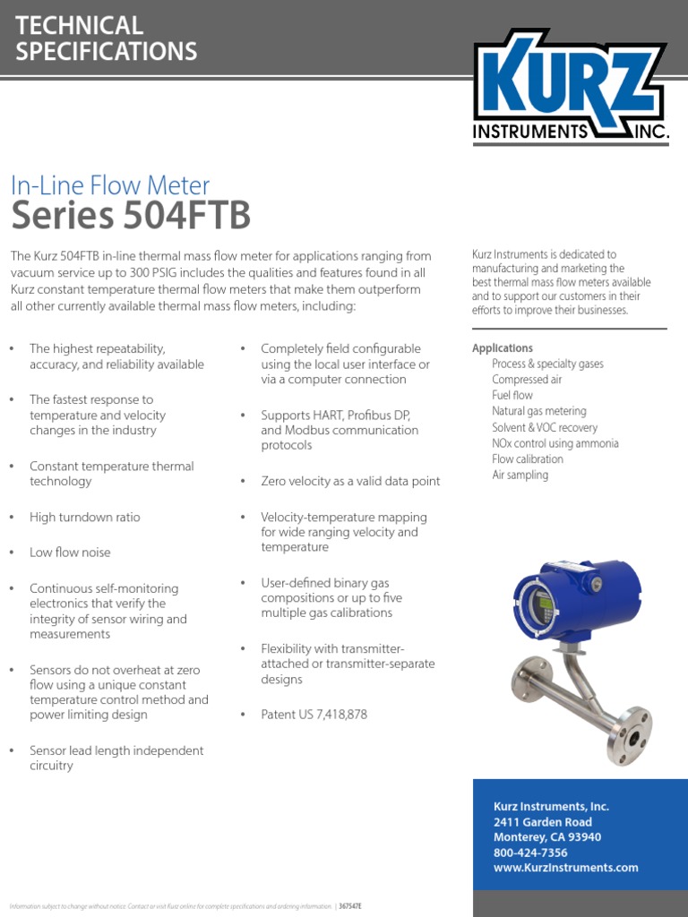 In-Line Thermal Mass Flow Meter Specs | PDF | Calibration | Flow ...