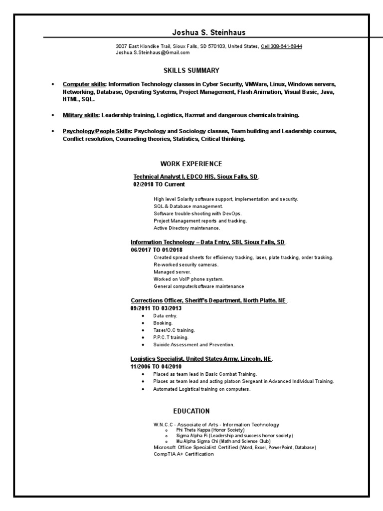 Joshua Steinhaus Resume & REF - CURRENT | PDF | Computer Security ...