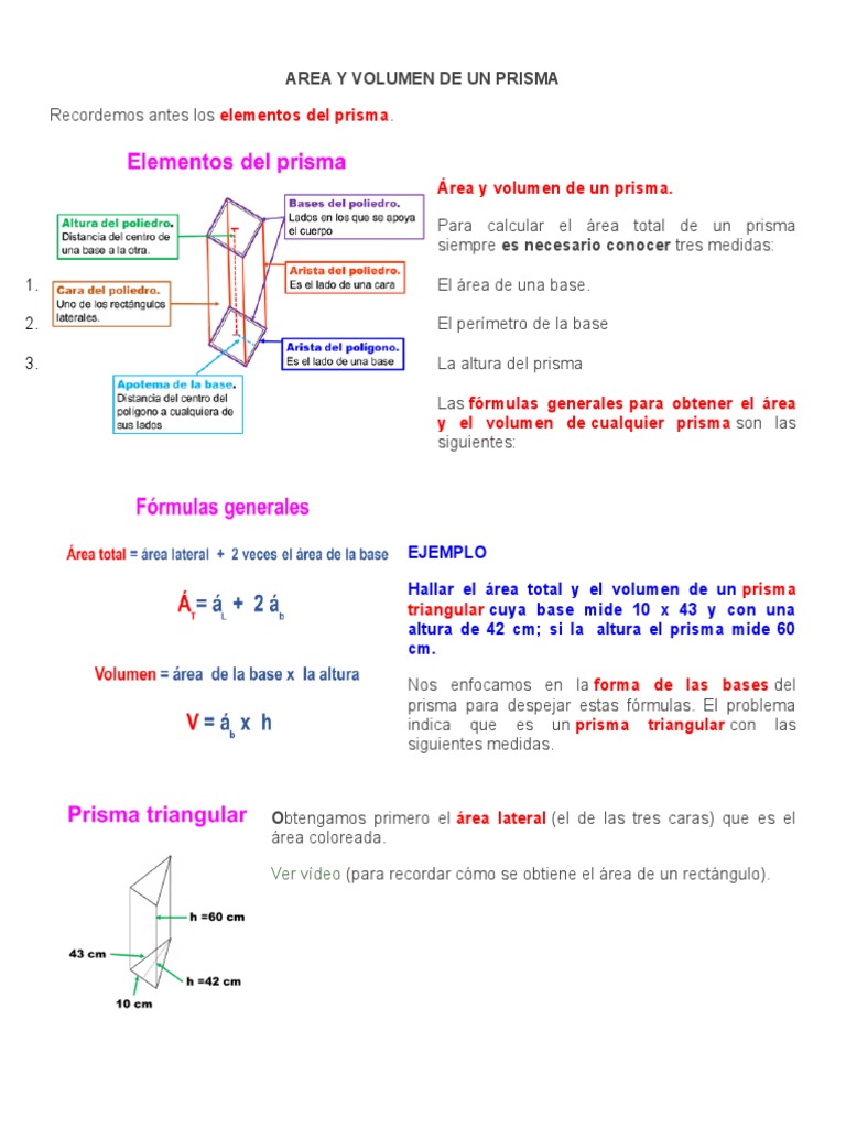 Area y Volumen de Un Prisma | PDF | Triángulo | Fórmula