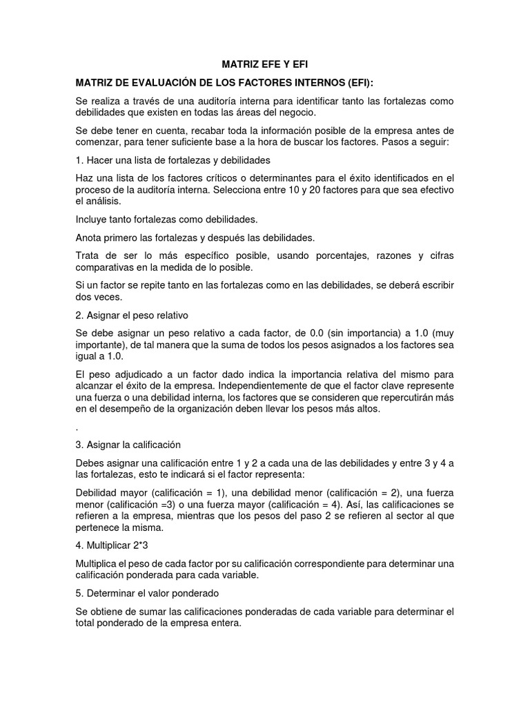 Matriz Efe y Efi | PDF | Mercado (economía) | Oferta (economía)
