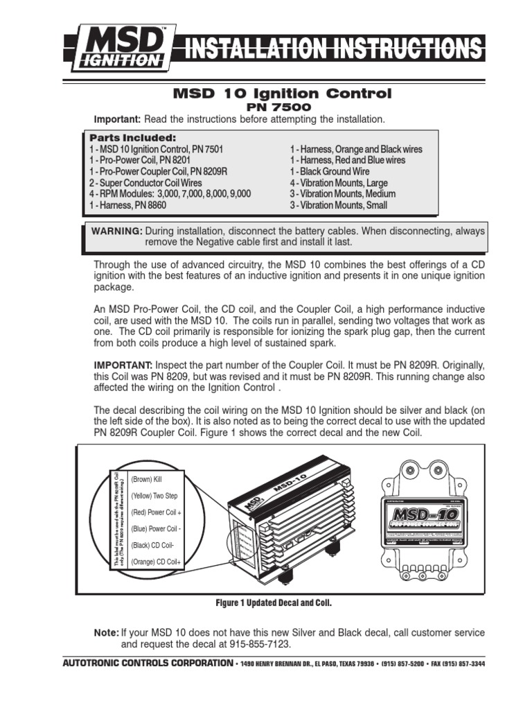 MSD 7500 Installation Instructions | PDF | Ignition System | Distributor