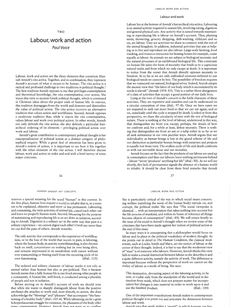 Paul Voice Labor Work Action Arendt Key Concepts | PDF | Hannah Arendt ...
