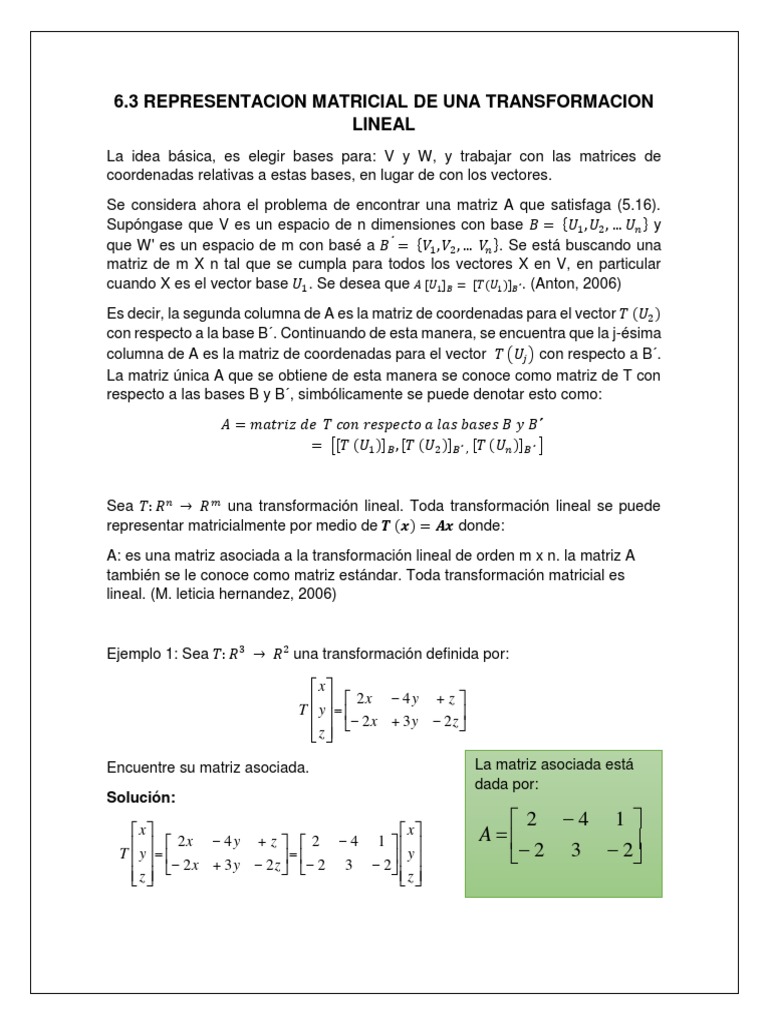 Representación Matricial de Una Transformación Lineal | PDF