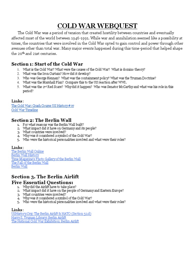 Intro To Cold War Webquest | PDF