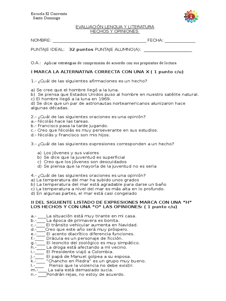 Evaluación Hecho y Opinión | PDF | Naturaleza
