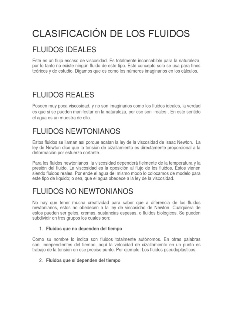Clasificación de Fluidos: Ideales y Reales | PDF | Viscosidad | Fluido