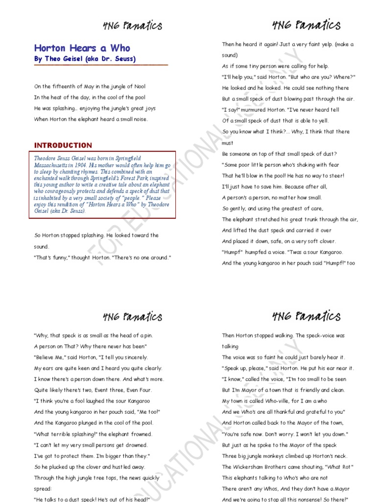 Horton Hears A Who | PDF | Dr. Seuss | Leisure