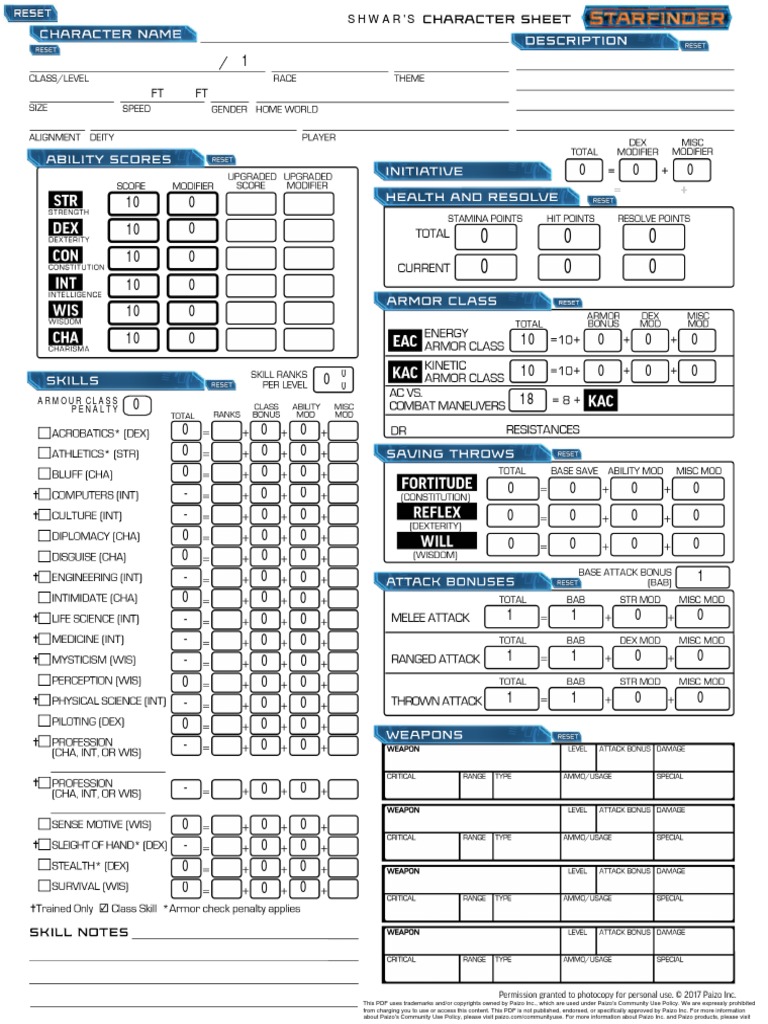 Star Finder Character Sheet | Intellectual Property Law | Copyright Law