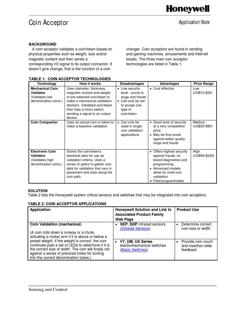 Coin Acceptors | PDF | Electrical Engineering | Manufactured Goods