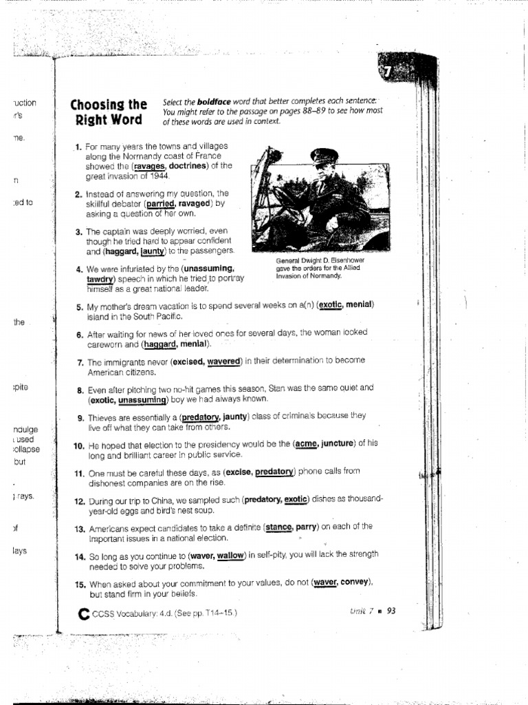 Vocabulary Workshop - Level C - Unit 7 Key | PDF