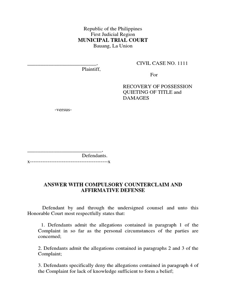 Answer With Counterclaim | PDF | Res Judicata | Lawsuit
