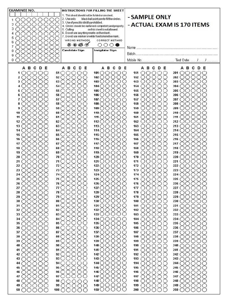 Sample Answer Sheet For CS Exam | PDF