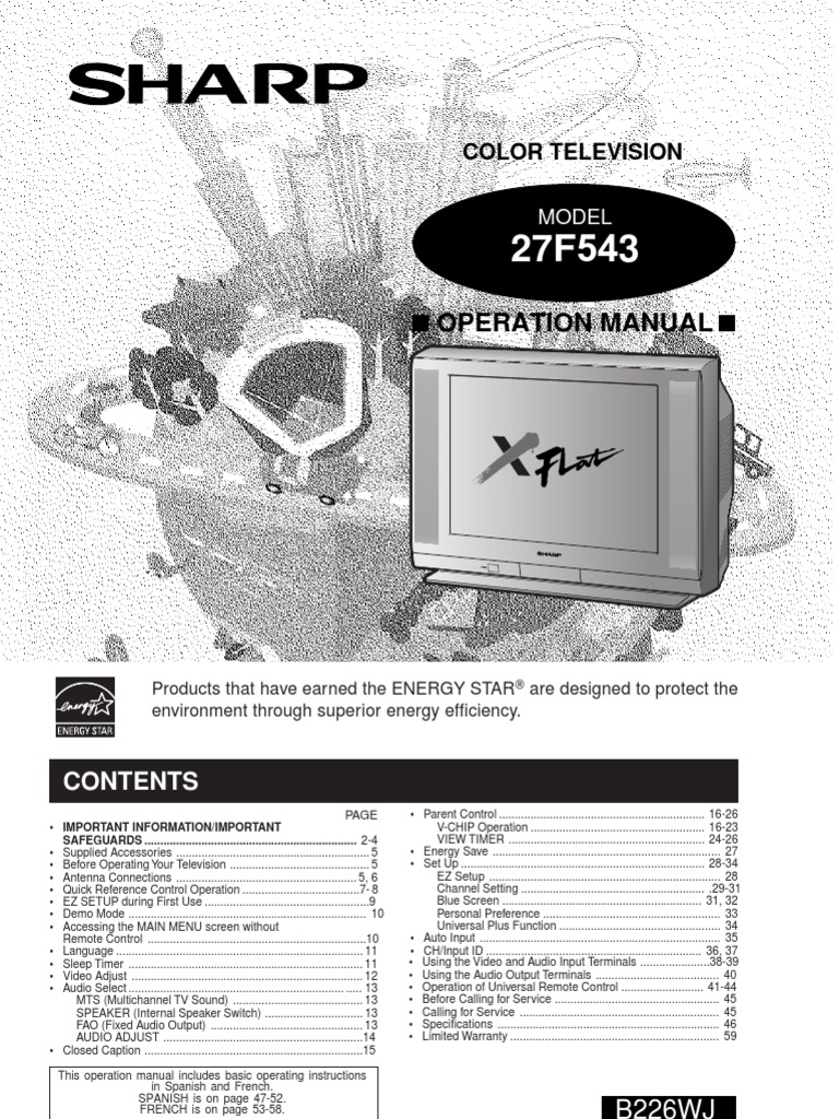 Sharp TV Manual - 27F543 | PDF | Coaxial Cable | Cable Television