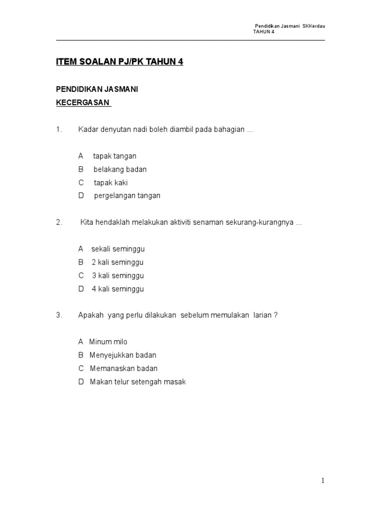 Soalan PJPK Tahun 4 | PDF | Pengembangan Diri