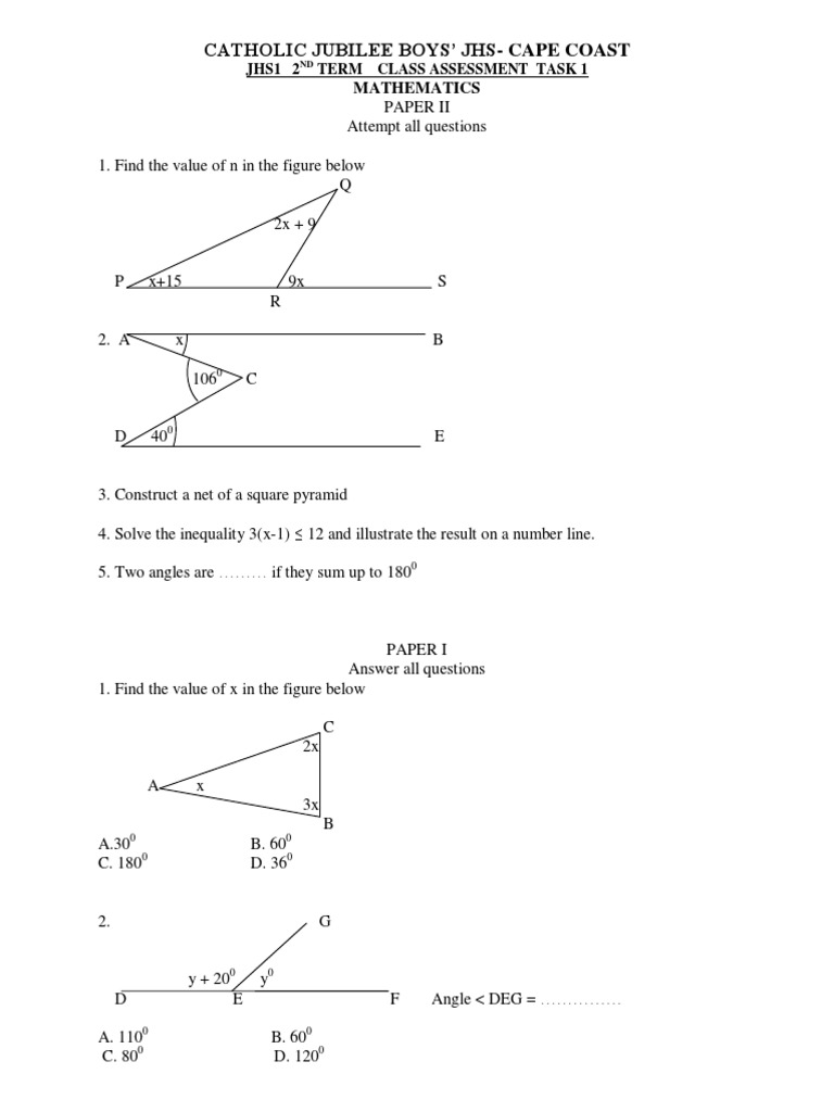 Catholic Jubilee Boys' Jhs-Cape Coast: Mathematics | PDF | Classical ...