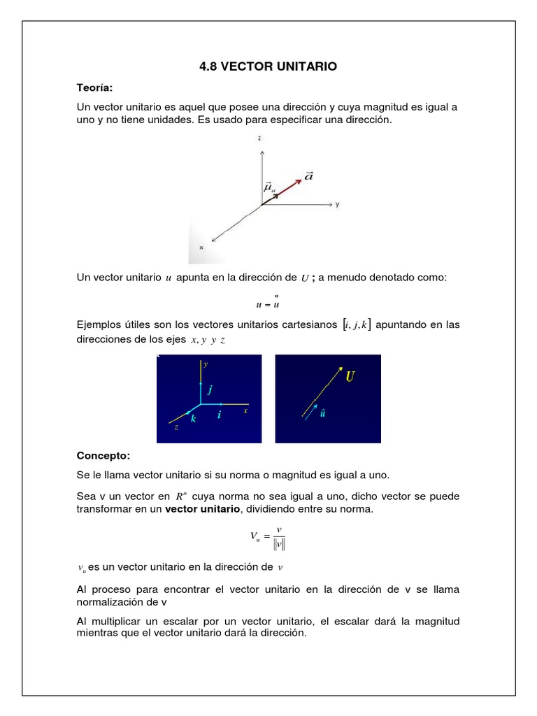 Vector Unitario | PDF | Vector Euclidiano | Sistema de coordenadas ...