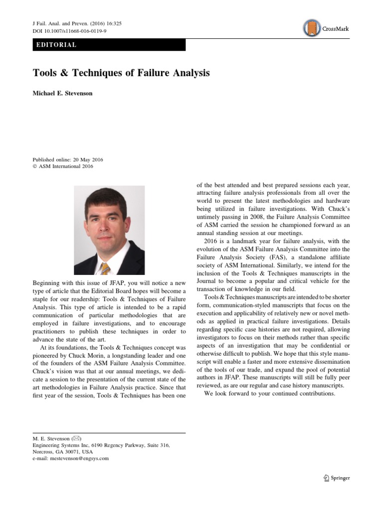 Journal of Failure Analysis and Prevention Tools & Techniques of ...