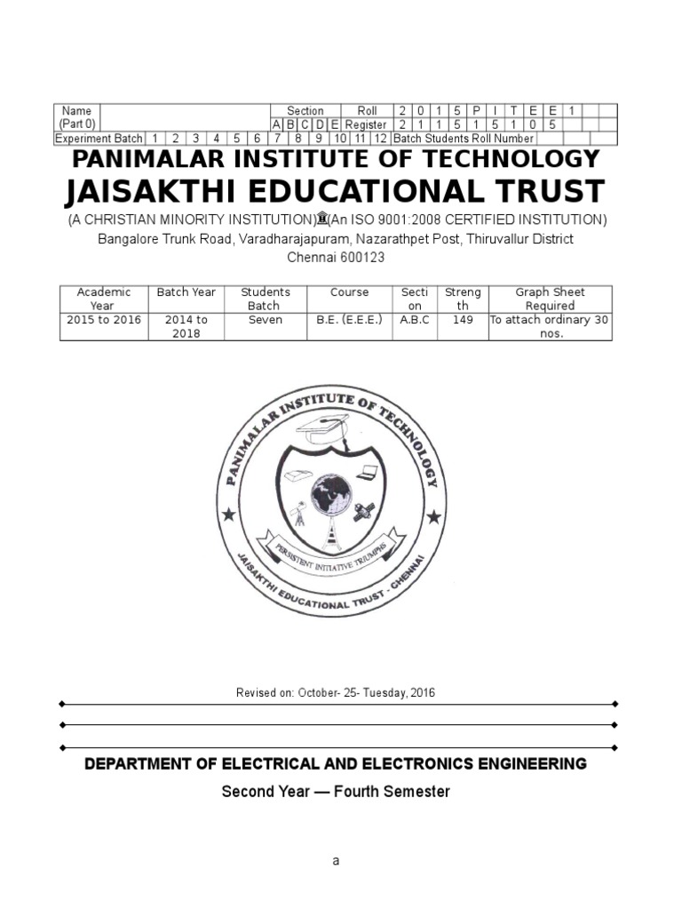 Jaisakthi Educational Trust: Panimalar Institute of Technology | PDF ...