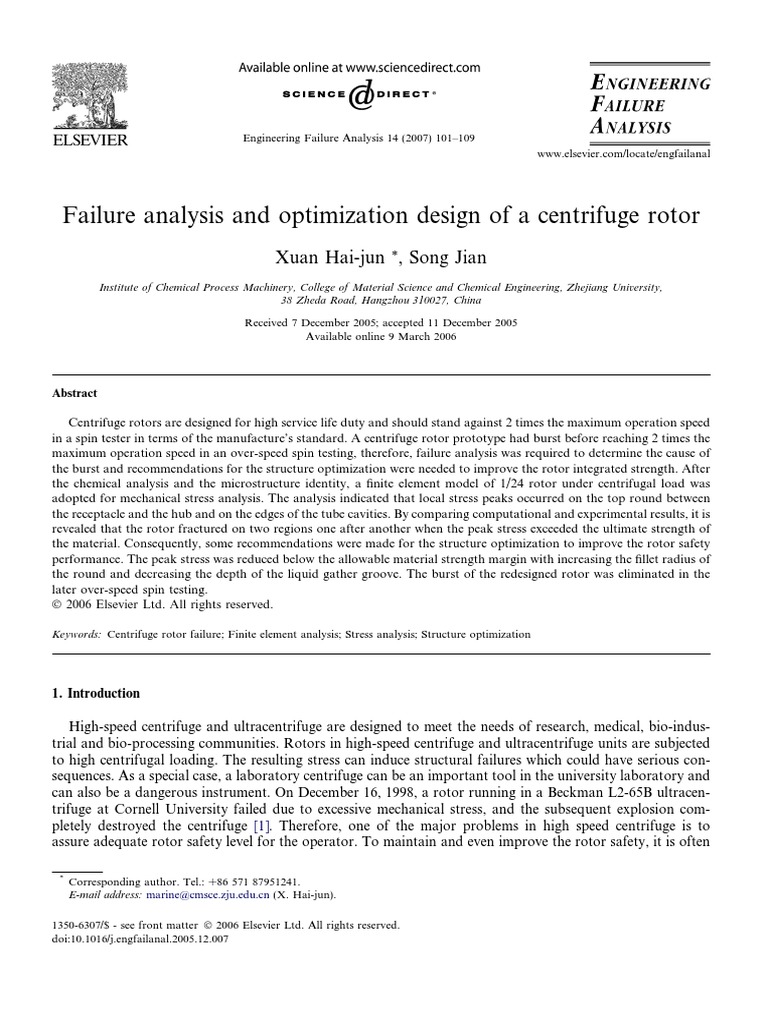 Failure Analysis and Optimization Design of A Centrifuge Rotor ...