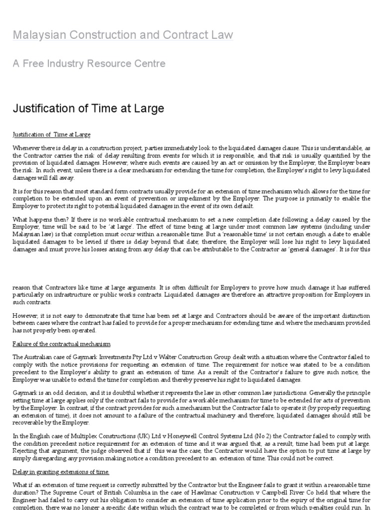 Understanding Time at Large in Contracts | PDF | Liquidated Damages ...