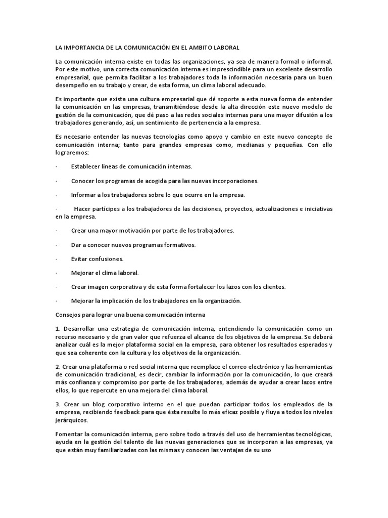La Comunicación en El Ambito Laboral | PDF | Comunicación | Tecnología ...