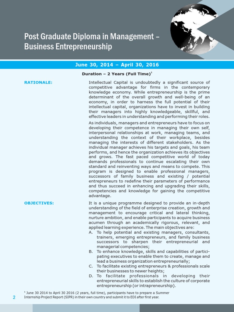 Post Graduate Diploma in Management - Business Entrepreneurship | PDF ...