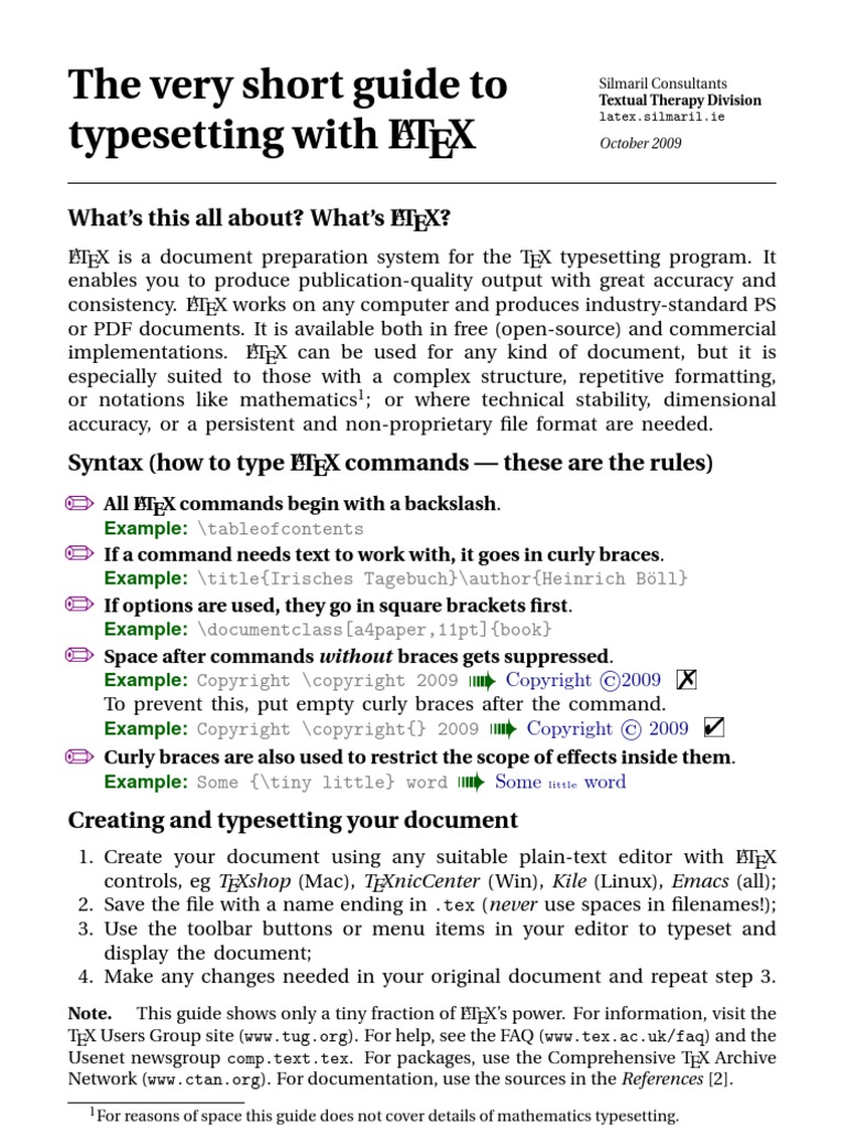 LaTex Very Short Guide | PDF | Te X | Typefaces