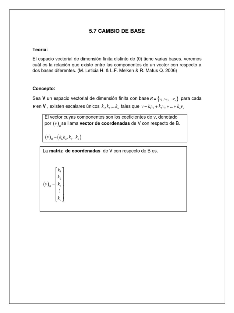 Cambio de Base en Espacios Vectoriales | PDF | Espacio vectorial | Base ...