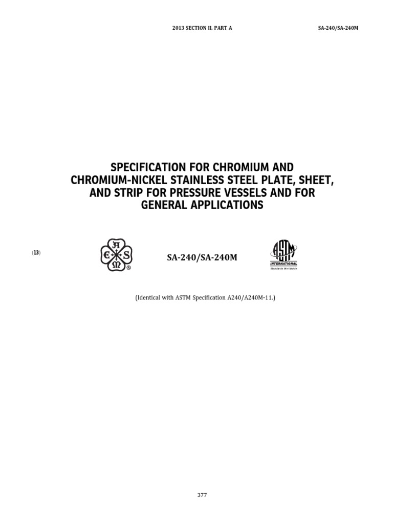 Sa 240 Plates | PDF | Specification (Technical Standard) | Structural Steel