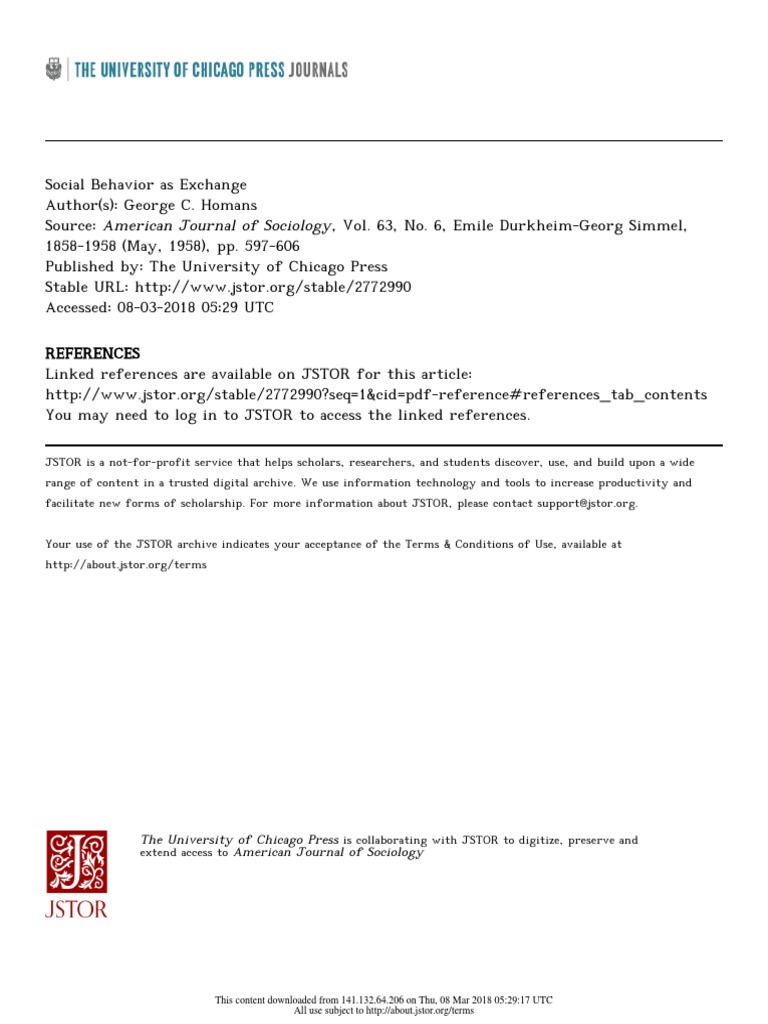 1958 Homans Social Behaviour As Exchange | PDF | Reinforcement | Norm ...