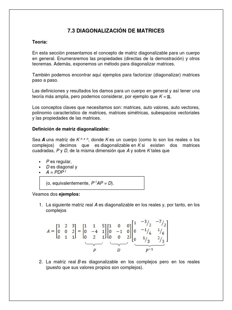 Diagonalización de Matrices | PDF | Valores propios y vectores propios ...